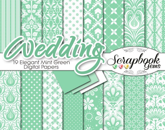 Mint Wedding Floral Digital Papers 19 Pieces 12 X - Etsy