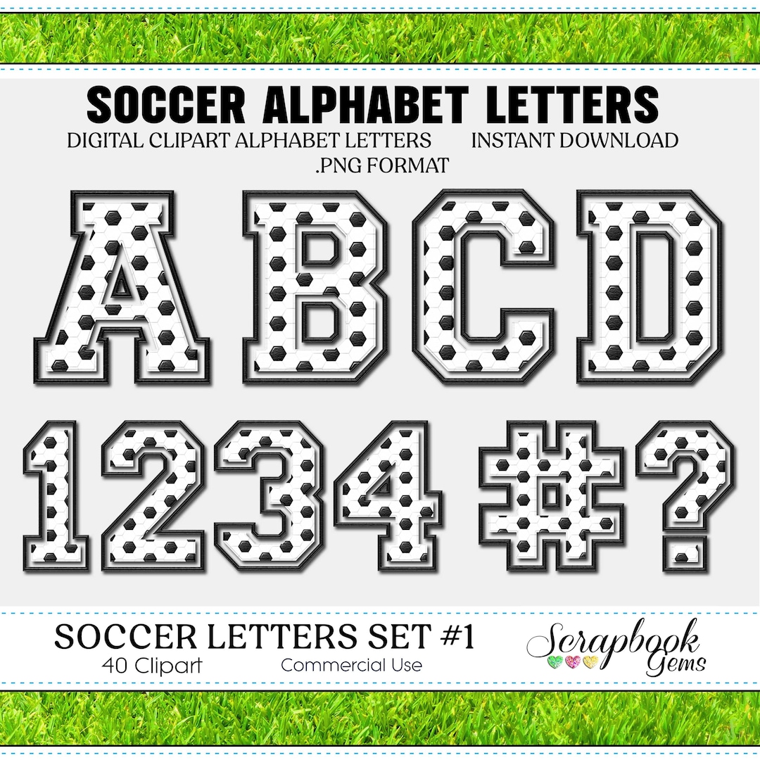 Sports Soccer Letters & Numbers Clipart, 40 High Quality PNG Files ...