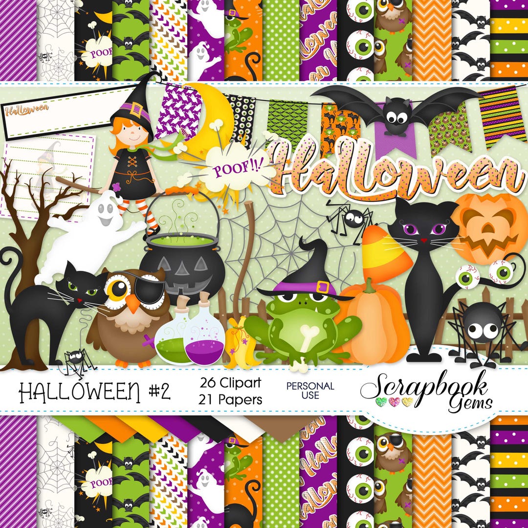 HALLOWEEN #2 Clipart and Papers Kit, 26 Png Clip Arts, 21 Jpeg Papers ...