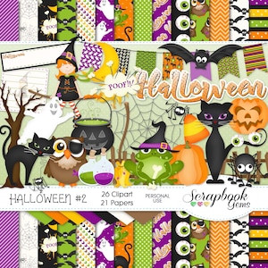 HALLOWEEN #2 Clipart and Papers Kit, 26 Png Clip Arts, 21 Jpeg Papers ...