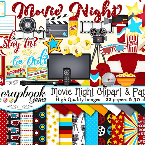 MOVIE NIGHT Clipart 30 Png Clipart Files Instant Download - Etsy