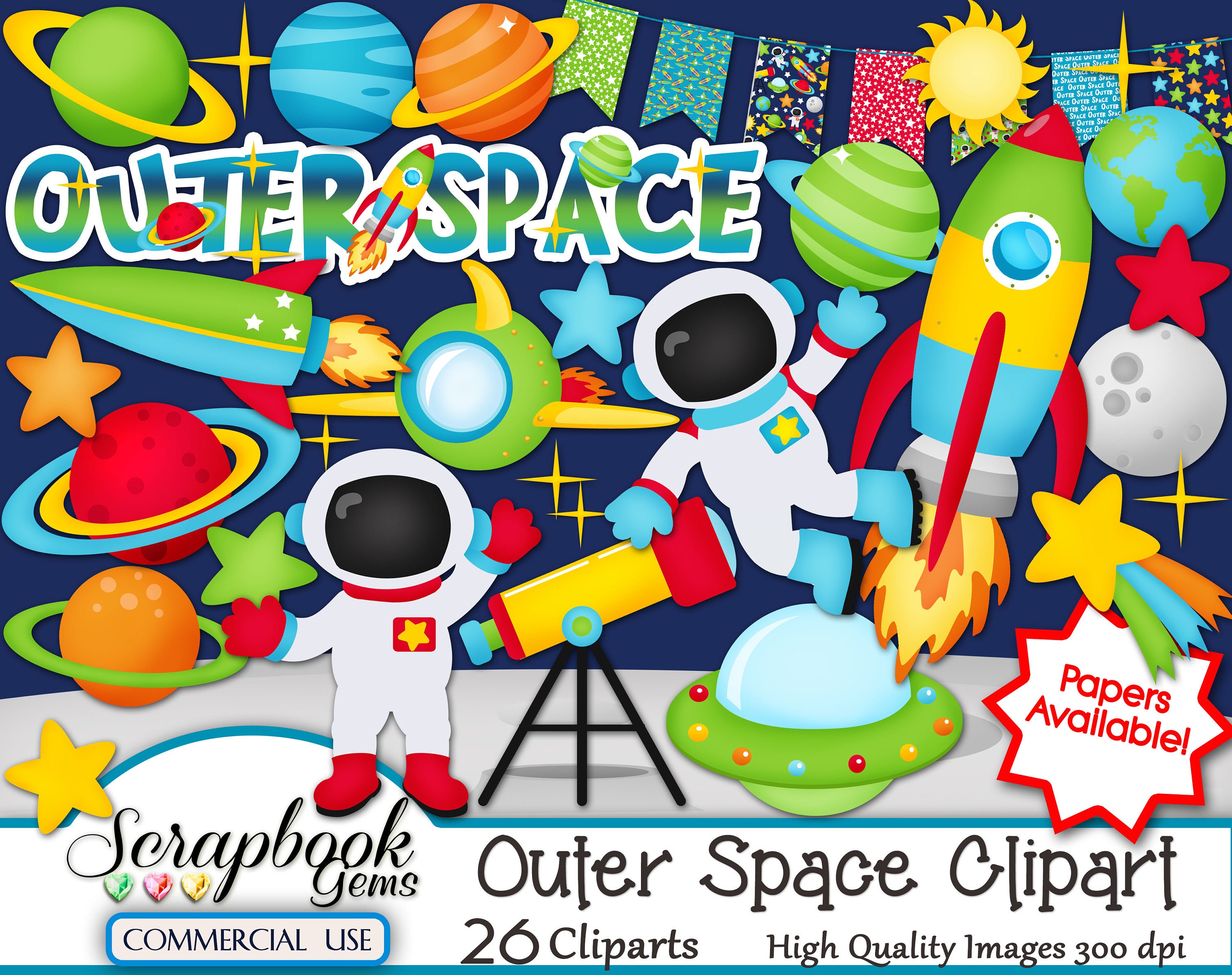 OUTER SPACE Clipart 26 png Clipart archivos Descarga - Etsy España