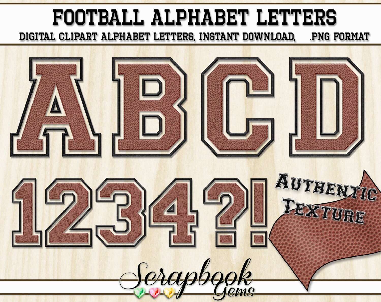 Sports Football Letters & Numbers Clipart 40 High Quality PNG | Etsy