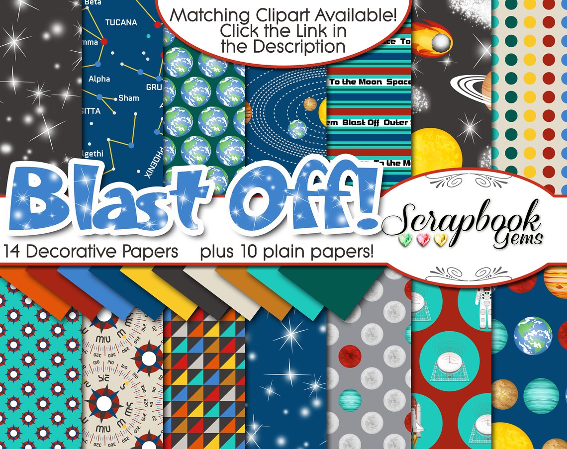 BLAST OFF Digital Papers, 24 Pieces, 12" X 12", High Quality Jpegs ...