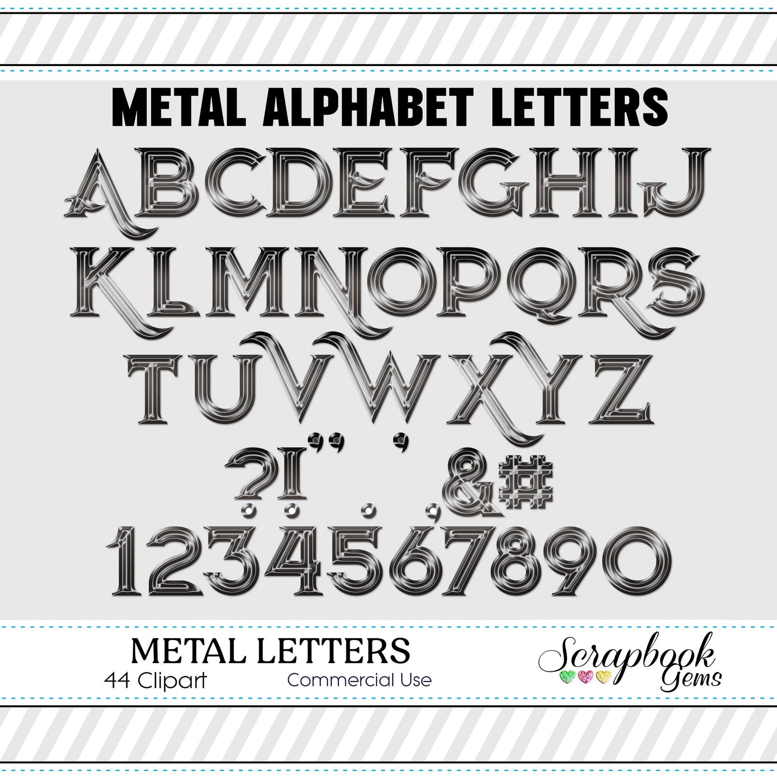 Pewter Metal Letters & Numbers Digital Clipart, 42 High Quality PNG ...