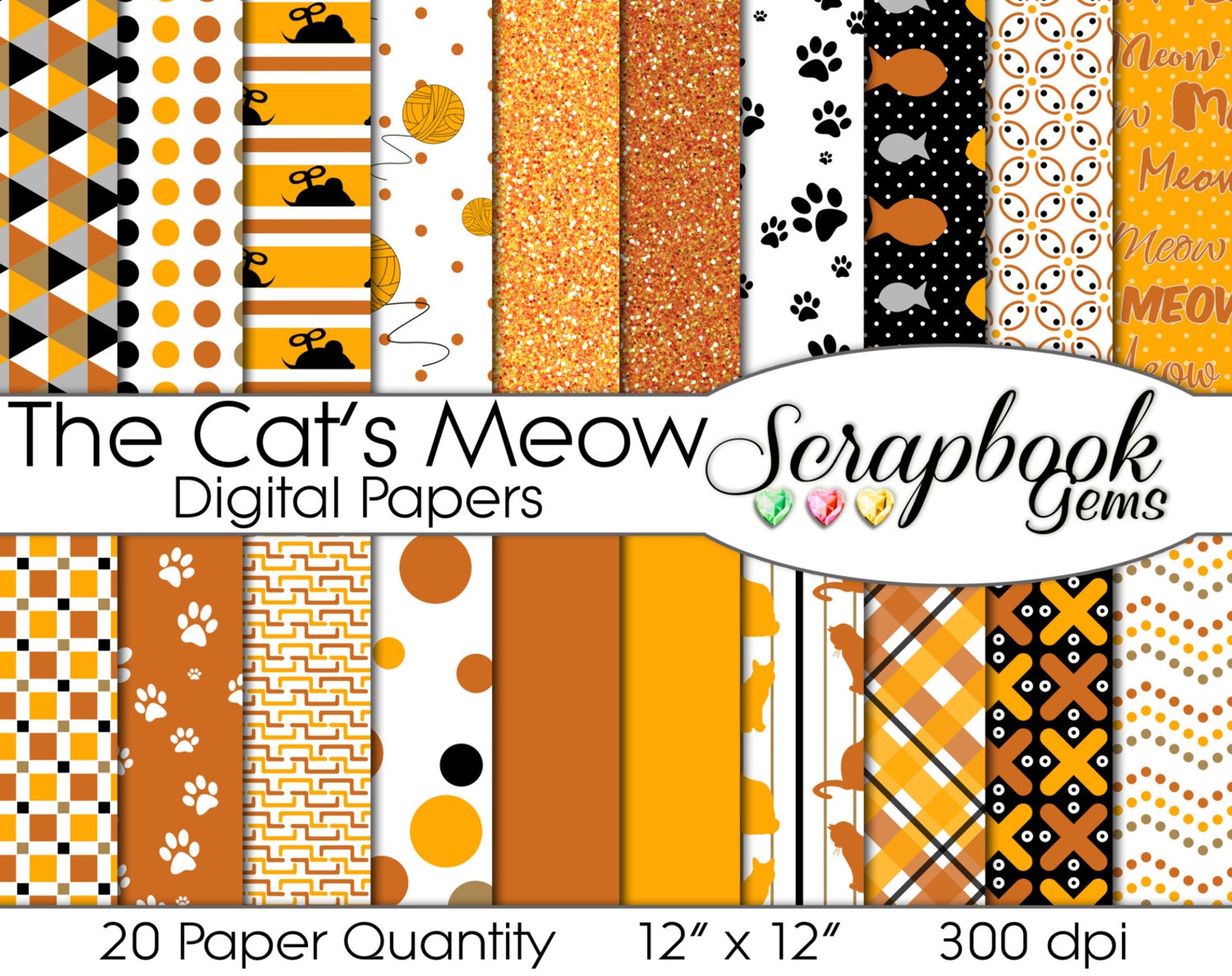 The Cat's Meow Digital Papers, 20 Pieces, 12" X 12", High Quality JPEG ...