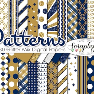 Navy Blue & Gold GLITTER MIX Digital Papers 30 Pieces | Etsy