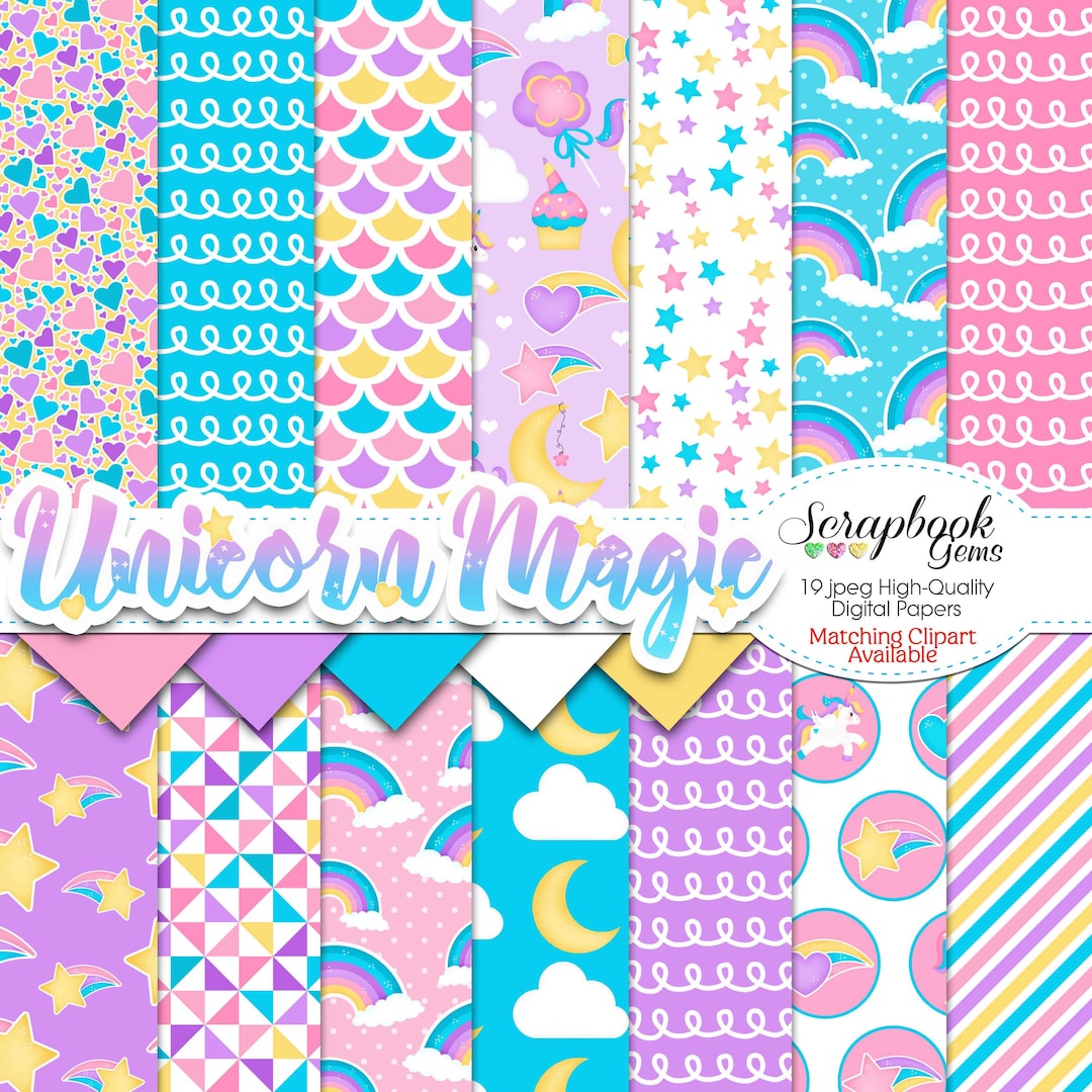 UNICORN MAGIC Digital Papers, 19 Pieces, 12" X 12", High Quality Jpegs ...