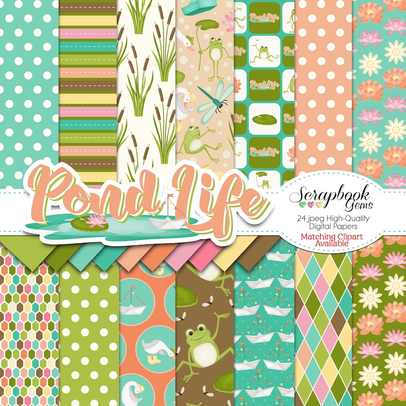 POND LIFE Clipart & Papers Kit, 29 Png Clipart Files, 24 Jpeg Paper ...