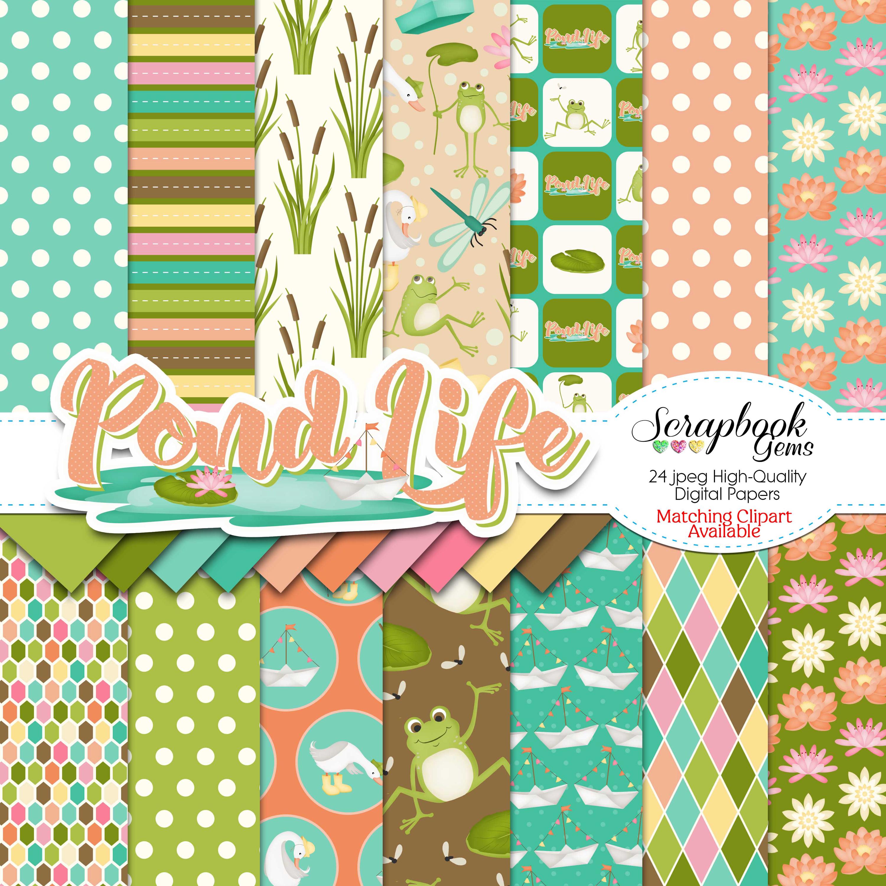 POND LIFE Clipart & Papers Kit, 29 Png Clipart Files, 24 Jpeg Paper ...