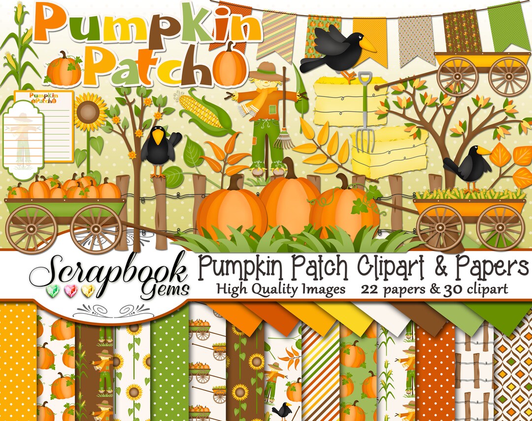 PUMPKIN PATCH Clipart and Papers Kit, 30 Png Clip Arts, 22 Jpeg Papers ...