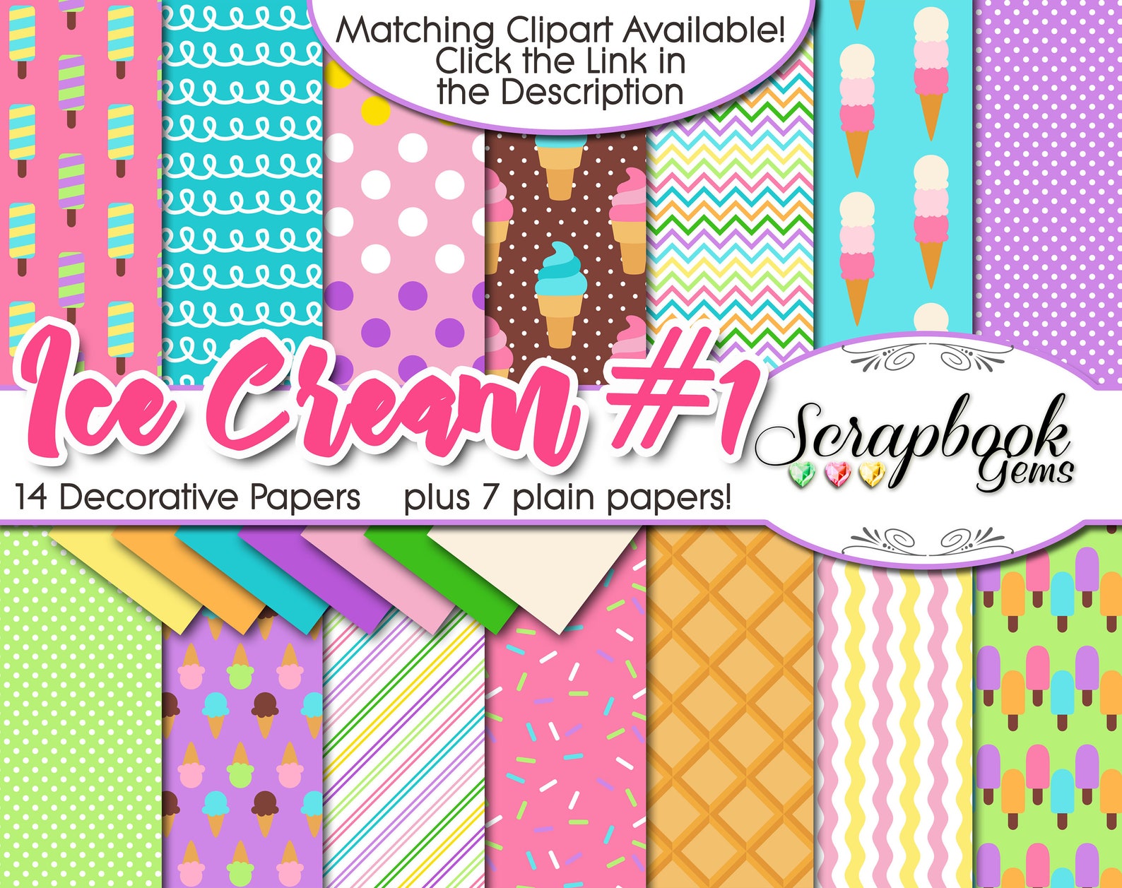 ICE CREAM 1 Digital Papers 21 Pieces 12 X 12 - Etsy