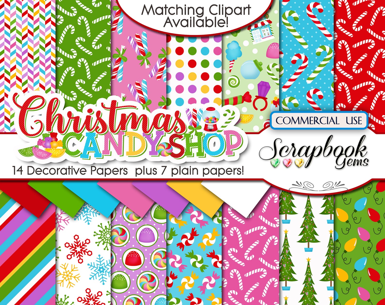 CHRISTMAS CANDY SHOP Clipart & Papers Kit 43 Png Clipart | Etsy