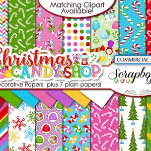CHRISTMAS CANDY SHOP Clipart & Papers Kit, 43 Png Clipart Files, 21 ...