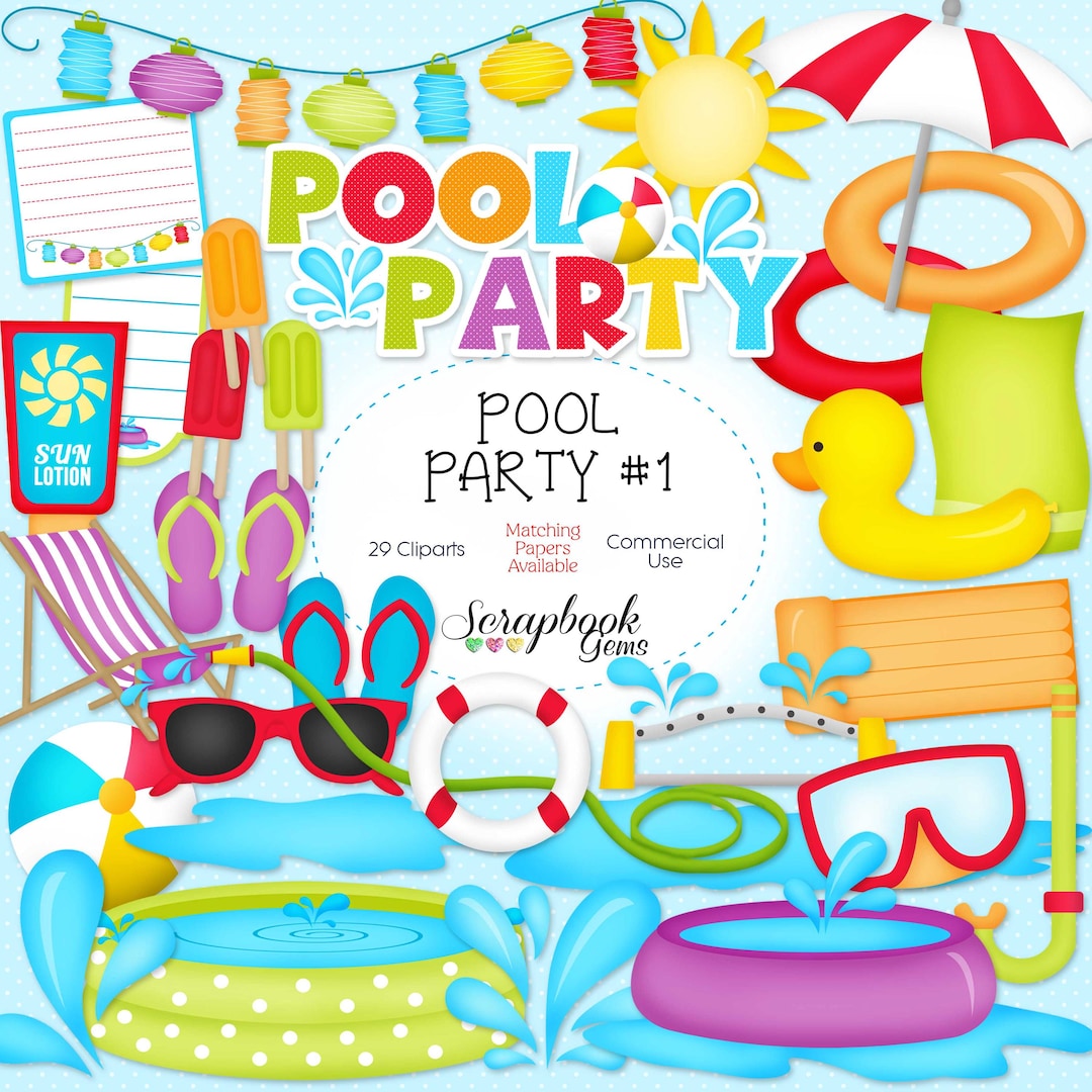 POOL PARTY (kit #1) Clipart, 29 Png Clipart Files, Instant Download Kid ...