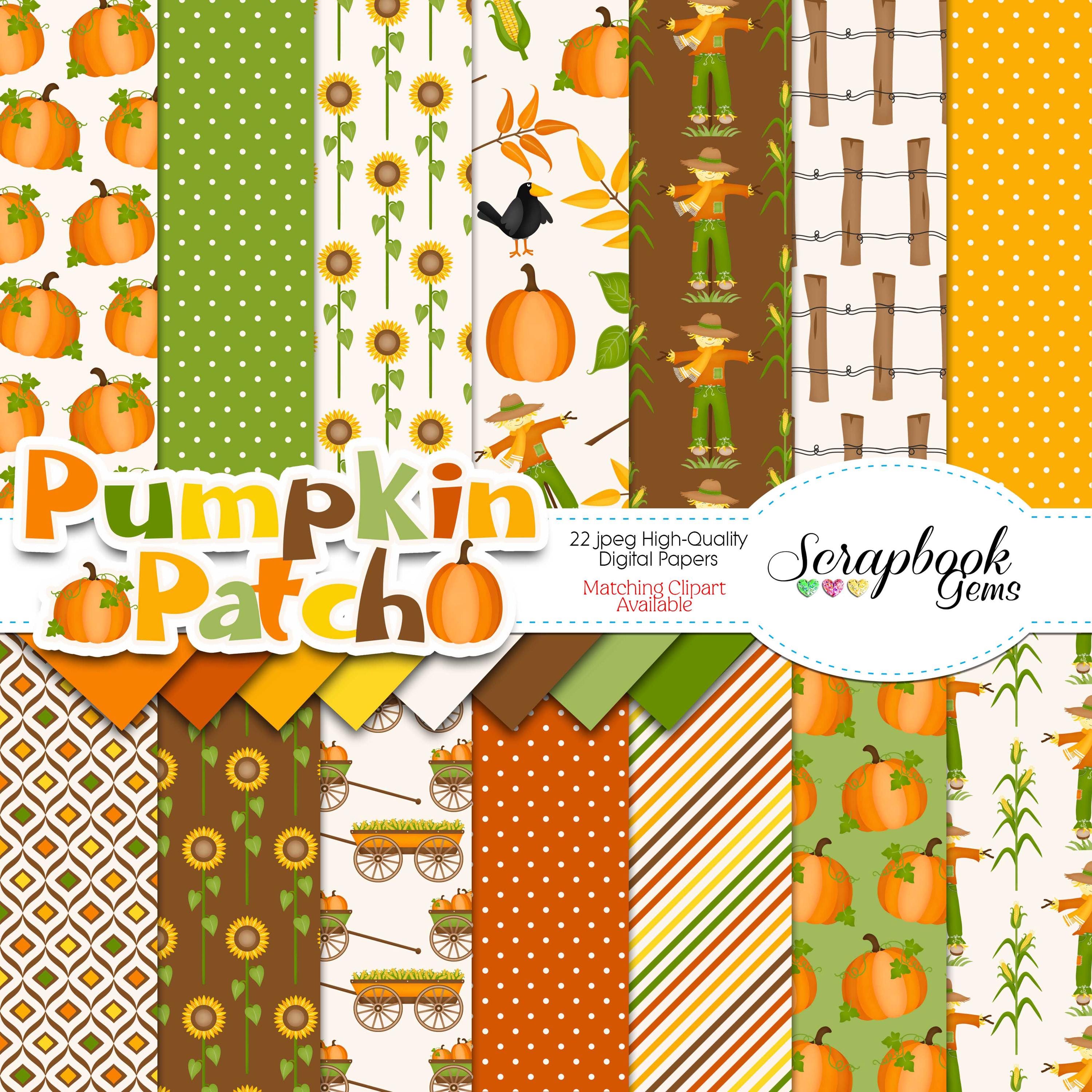 PUMPKIN PATCH Clipart and Papers Kit, 30 Png Clip Arts, 22 Jpeg Papers ...