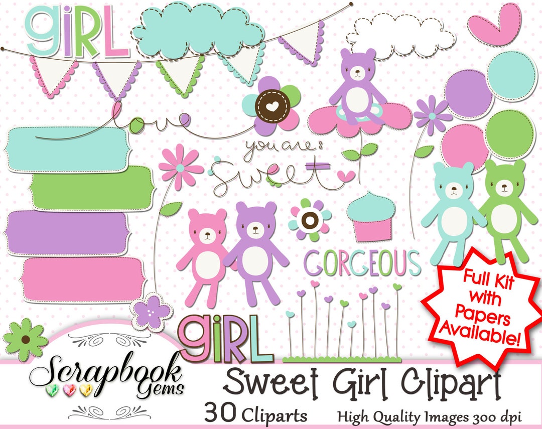 SWEET GIRL Clipart, 30 Png Clipart Files, Instant Download Infant Pink ...