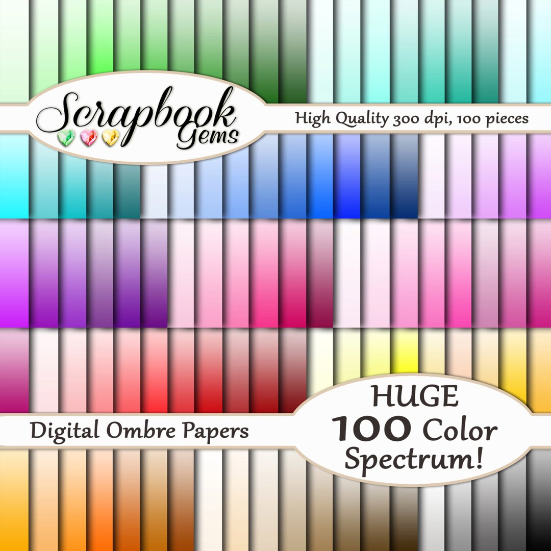 100 Ombre Gradient Digital Paper, 100 Pieces, 12" X 12", 300 Dpi High ...