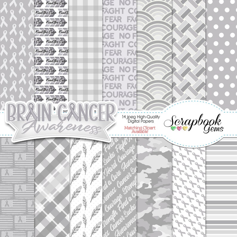 BRAIN CANCER Awareness Clipart & Papers Kit, 22 Png Clipart Files, 14 ...