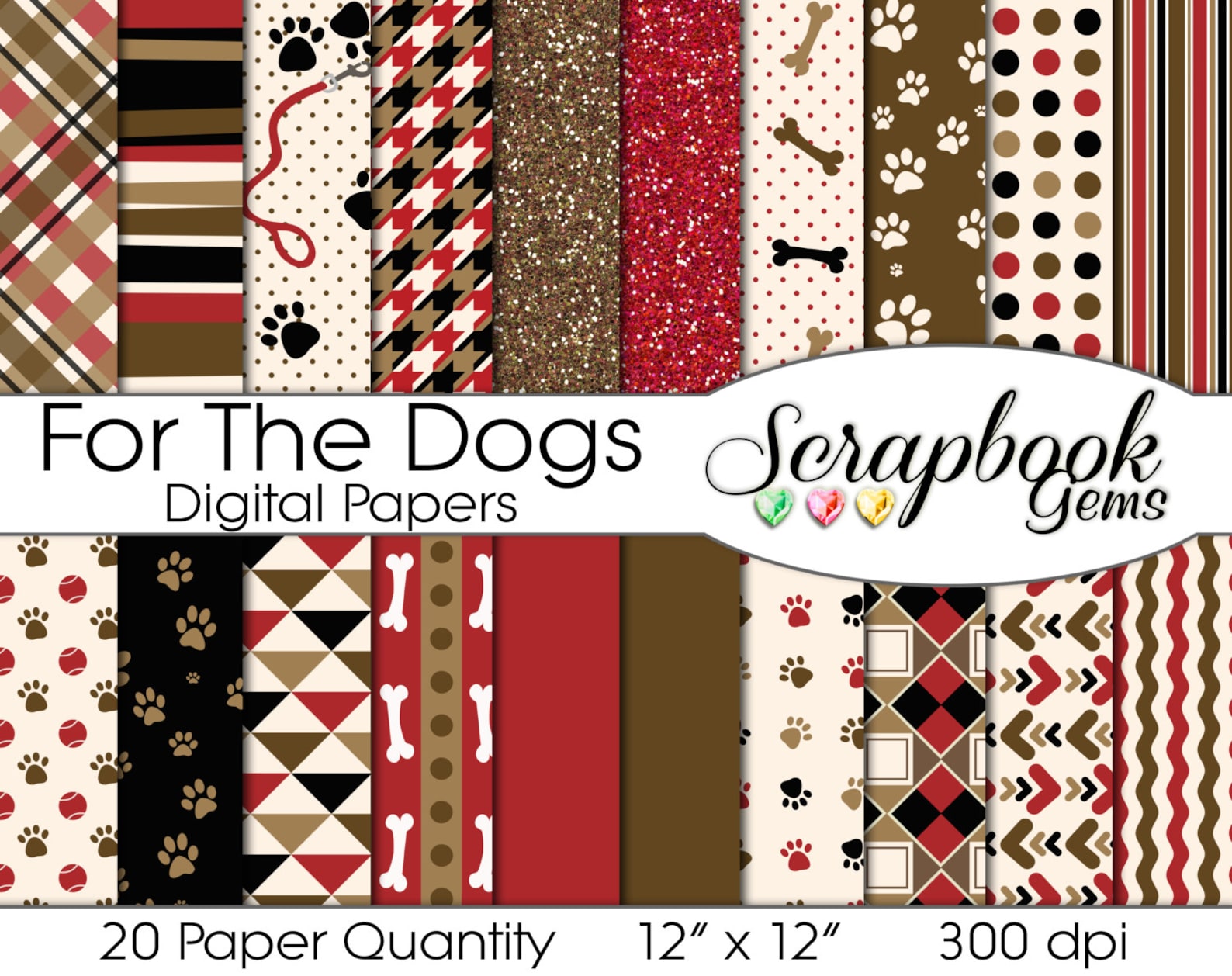 For the Dogs Digital Papers, 20 Pieces, 12" X 12", High Quality JPEG ...