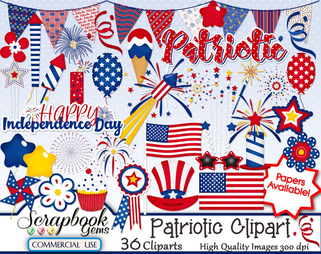 PATRIOTIC Clipart, 36 Png Clipart Files, Instant Download, Independence ...