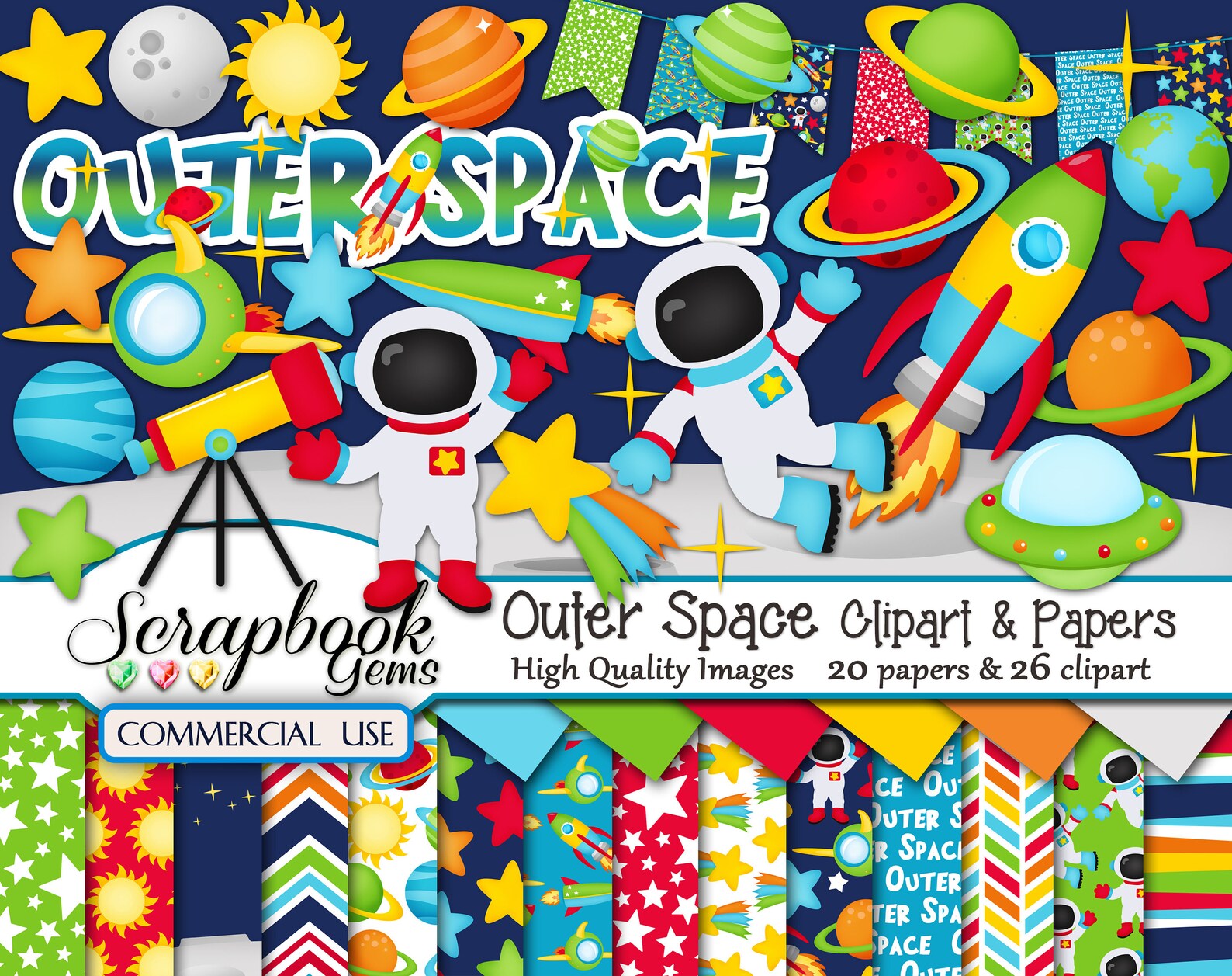 OUTER SPACE BUNDLE 2 Kits in 1 52 Cliparts & 40 Papers - Etsy