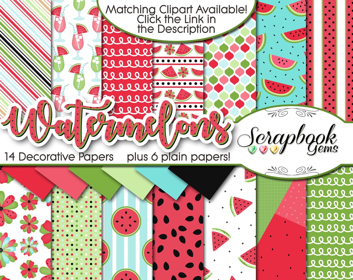 WATERMELONS Clipart and Papers Kit 30 Png Clip Arts 20 Jpeg - Etsy