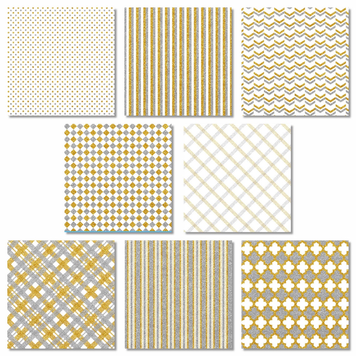 White Silver & Gold Digital Papers SET 1 16 Pieces 12 | Etsy
