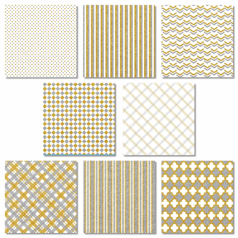 White, Silver, & Gold Digital Papers SET 1, 16 Pieces 12" X 12", High ...