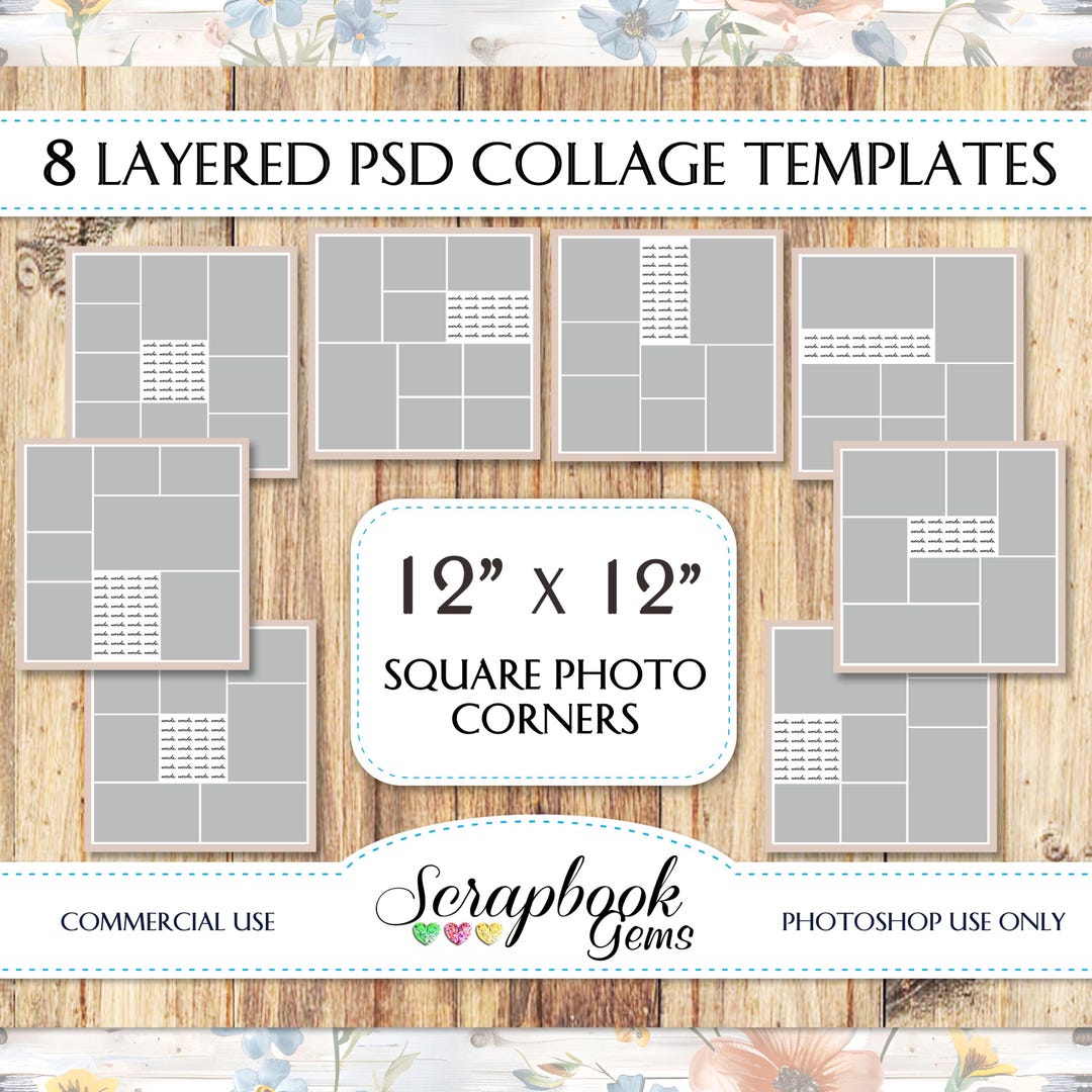 PHOTO COLLAGE Scrapbook Templates, Eight 12" X 12" Pocket Digital ...