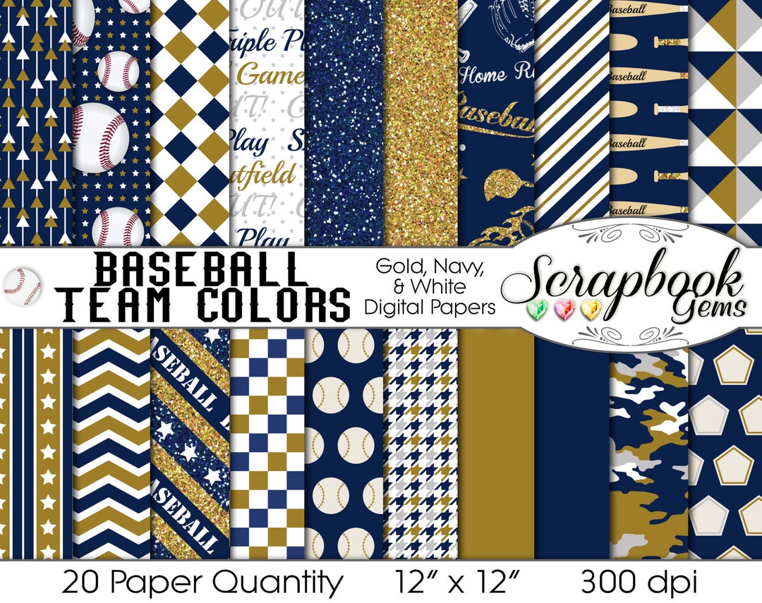 Baseball Digital Papers Navy Blue & Gold, 20 Pieces, 12 X 12, High ...