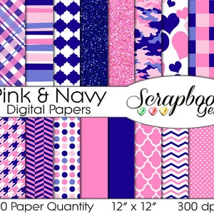 Pink & Navy Girl Valentine Digital Papers, 20 Pieces, 12 X 12, High ...