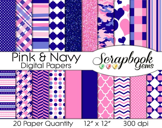 Pink & Navy Girl Valentine Digital Papers 20 Pieces 12 | Etsy