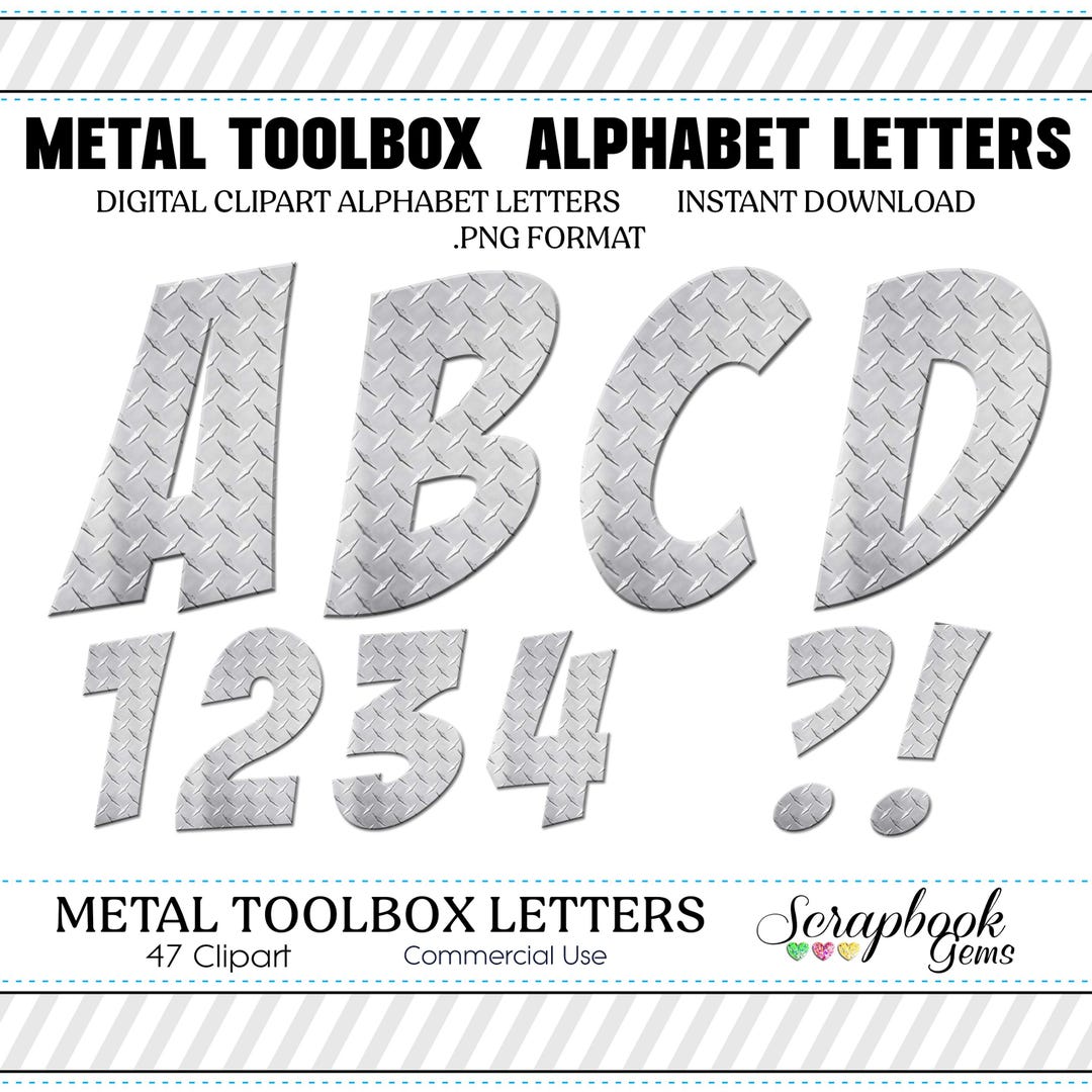 Metal Alphabet Letters, Numbers, & Symbols Digital Clipart, 47 High ...