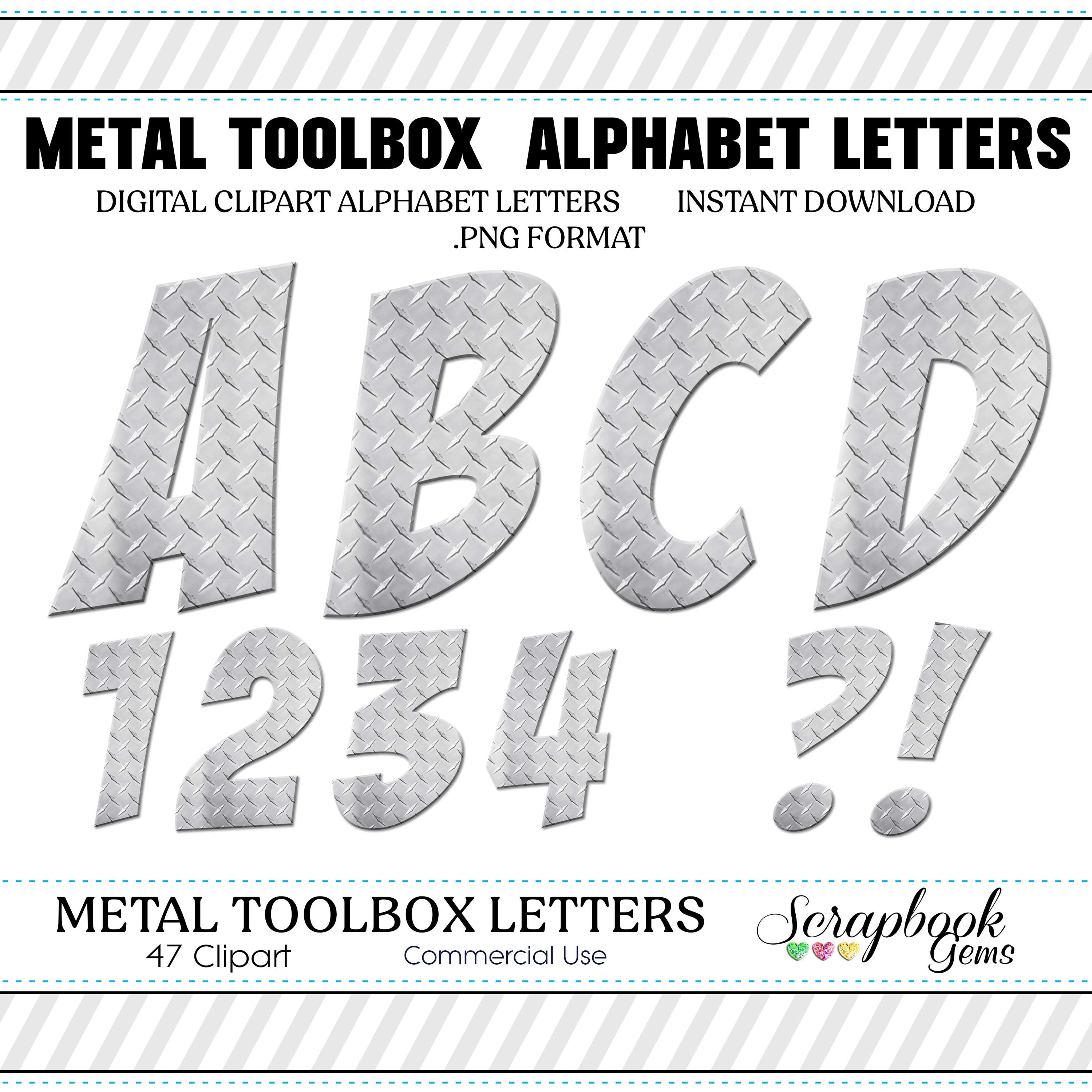 Metal Alphabet Letters, Numbers, & Symbols Digital Clipart, 47 High ...
