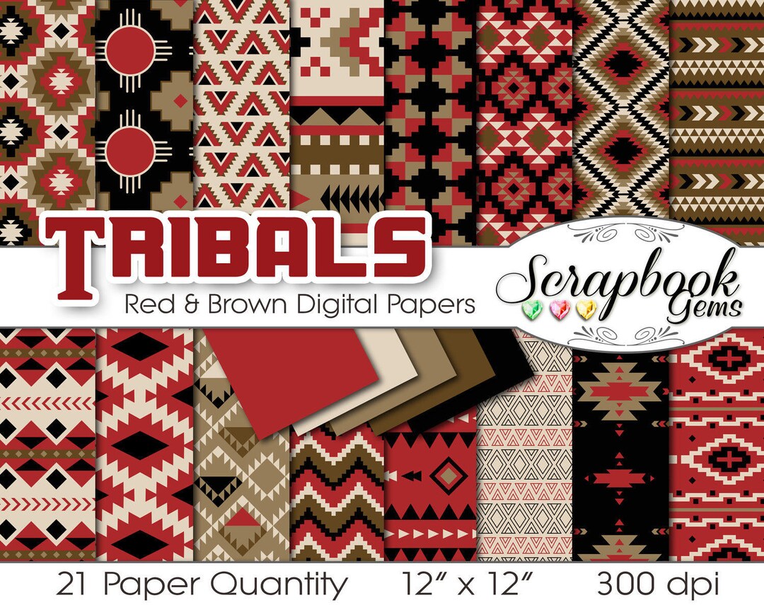 Aztec Red & Brown Digital Papers, 21 Pieces, 12" X 12", High Quality ...