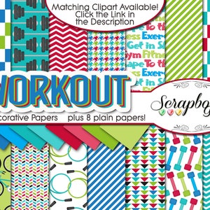 WORKOUT Clipart and Papers Kit, 31 Png Clip Arts, 22 Jpeg Papers ...