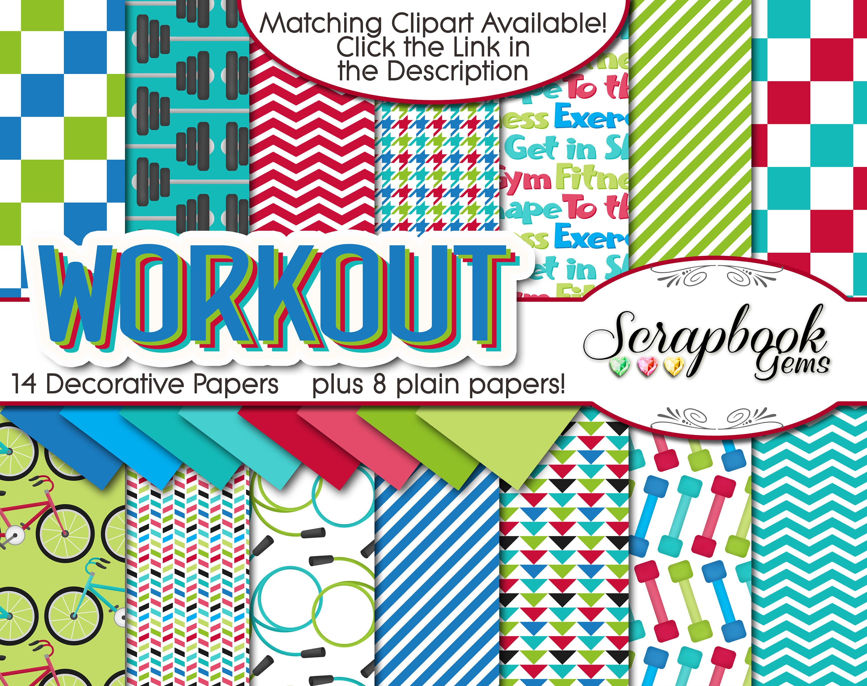 WORKOUT Clipart and Papers Kit 31 Png Clip Arts 22 Jpeg - Etsy