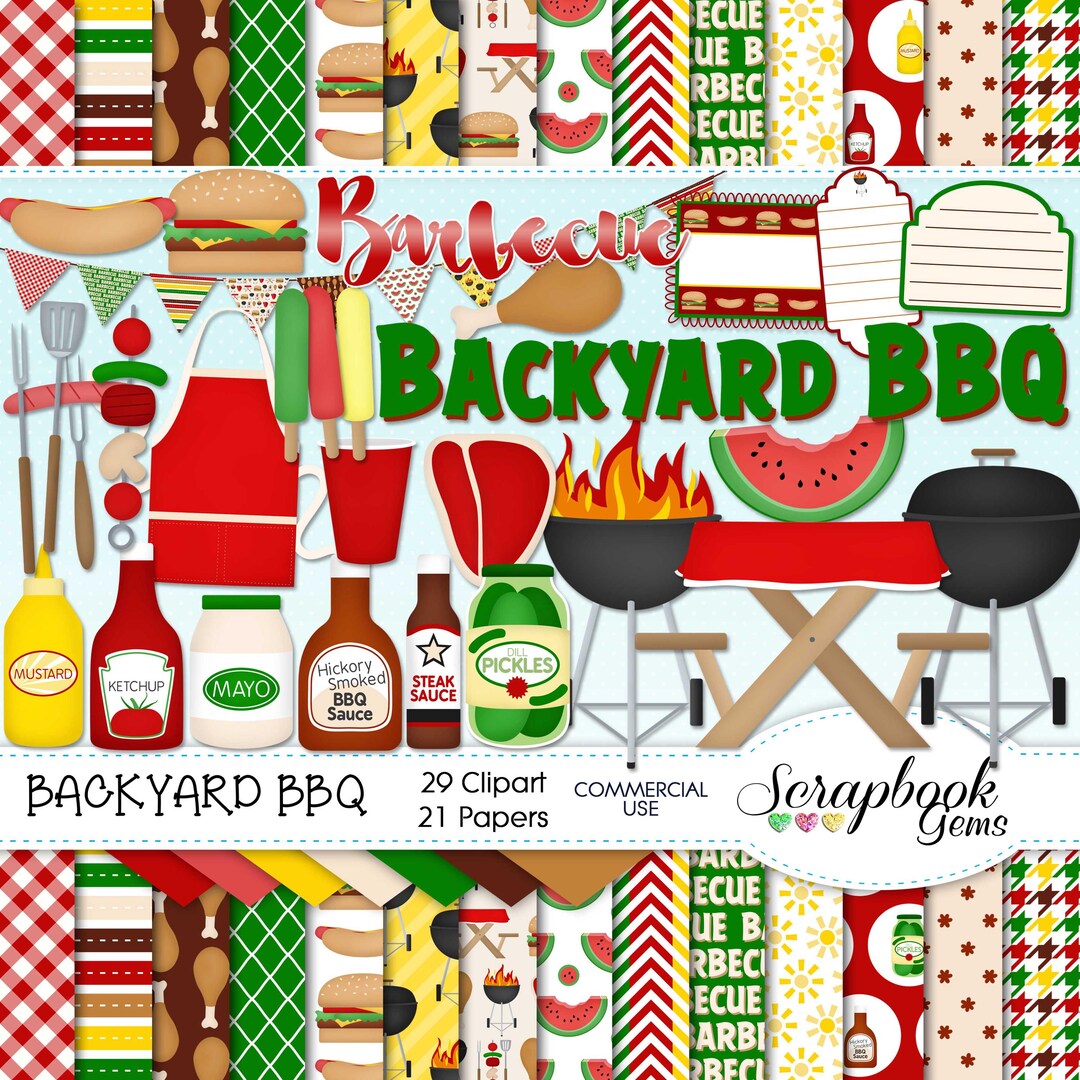 BACKYARD BBQ Clipart & Papers Kit, 29 Png Clip Arts, 21 Jpeg Papers ...