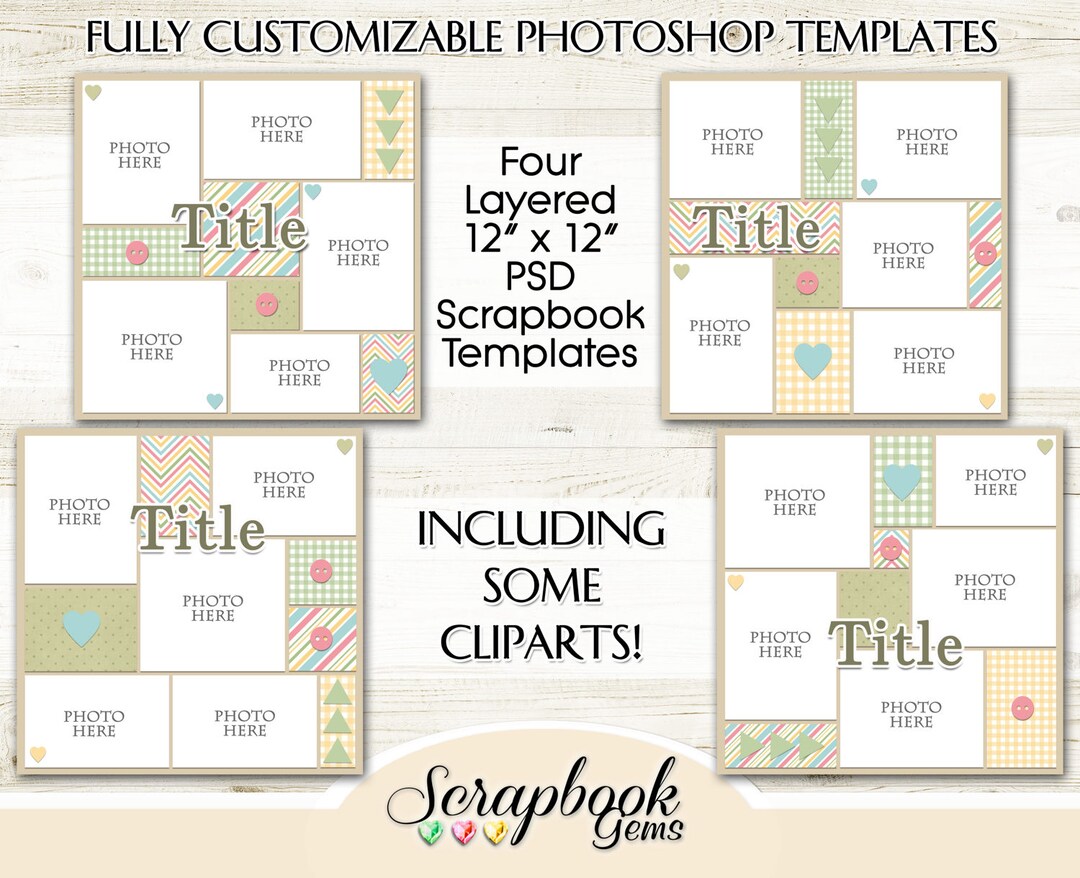 Four 12 X 12 Pocket Digital Scrapbook Layered Photo Templates, PSD ...