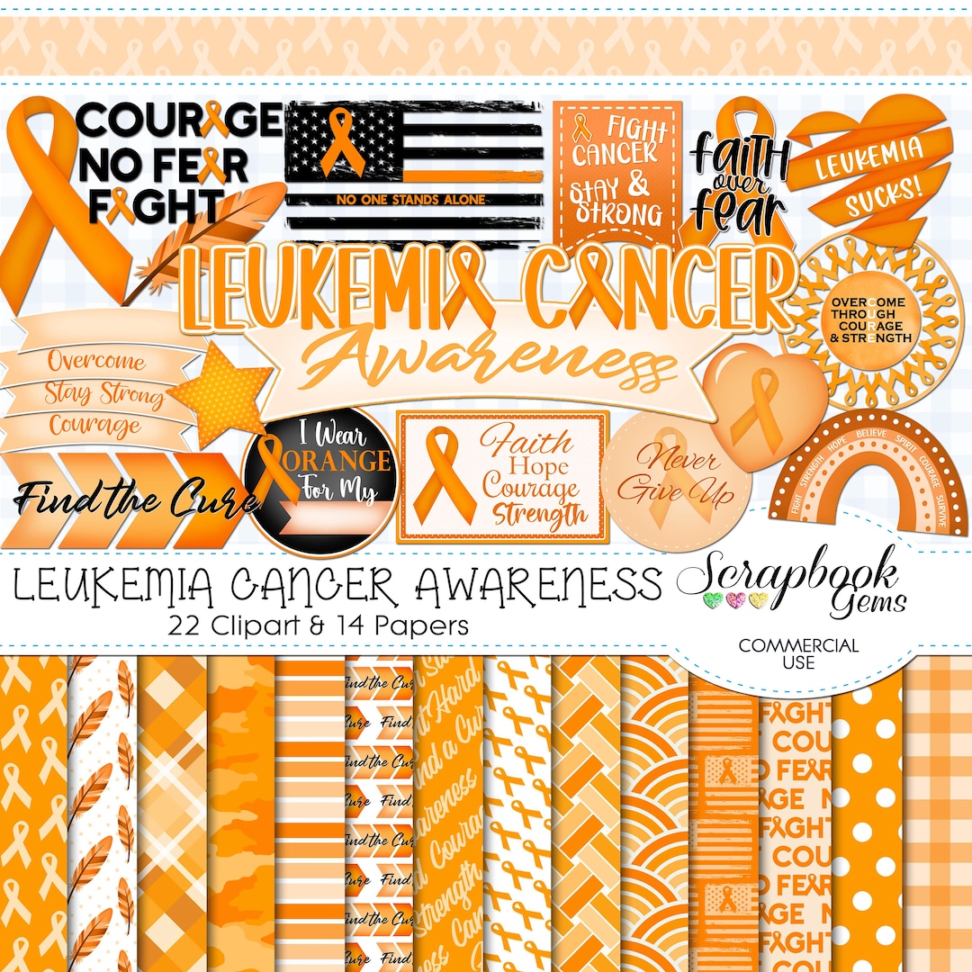 LEUKEMIA CANCER Awareness Clipart & Papers Kit, 22 Png Clipart Files ...