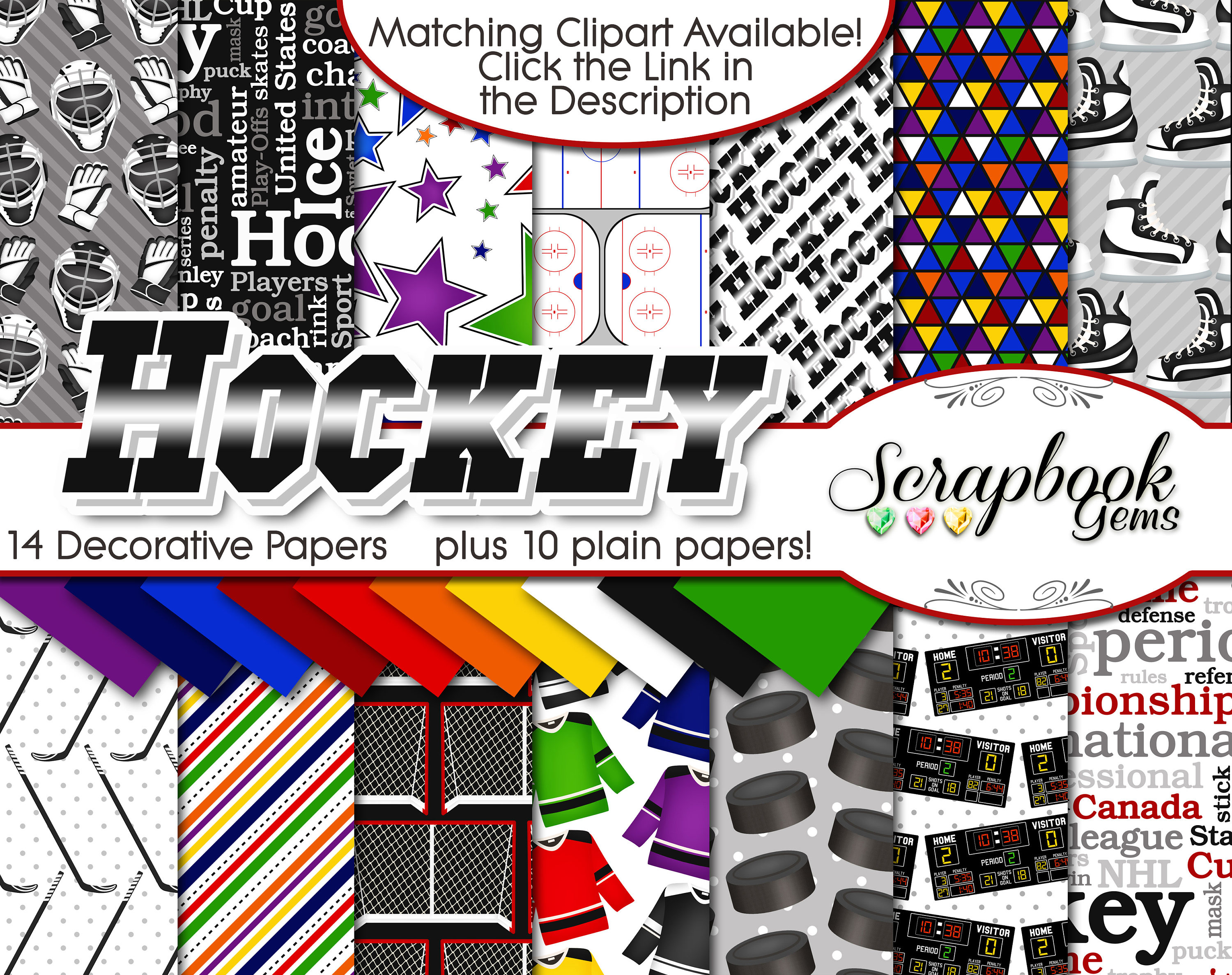 HOCKEY Digital Papers 24 Pieces 12 x 12 High | Etsy