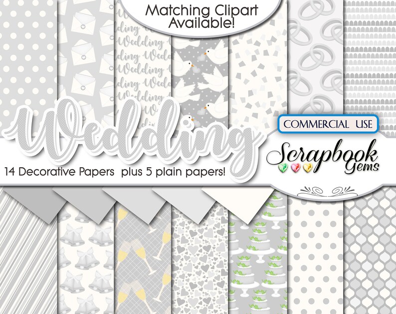WEDDING SILVER Clipart & Papers Kit 26 png Clipart files 19 | Etsy