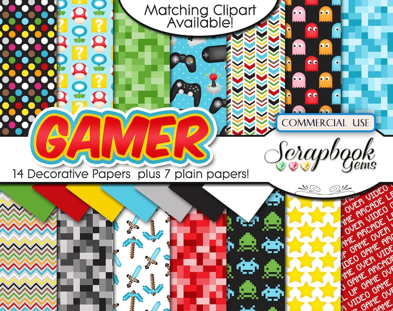 GAMER Digital Papers, 21 piezas, 12 x 12, alta calidad JPEGs Instant ...