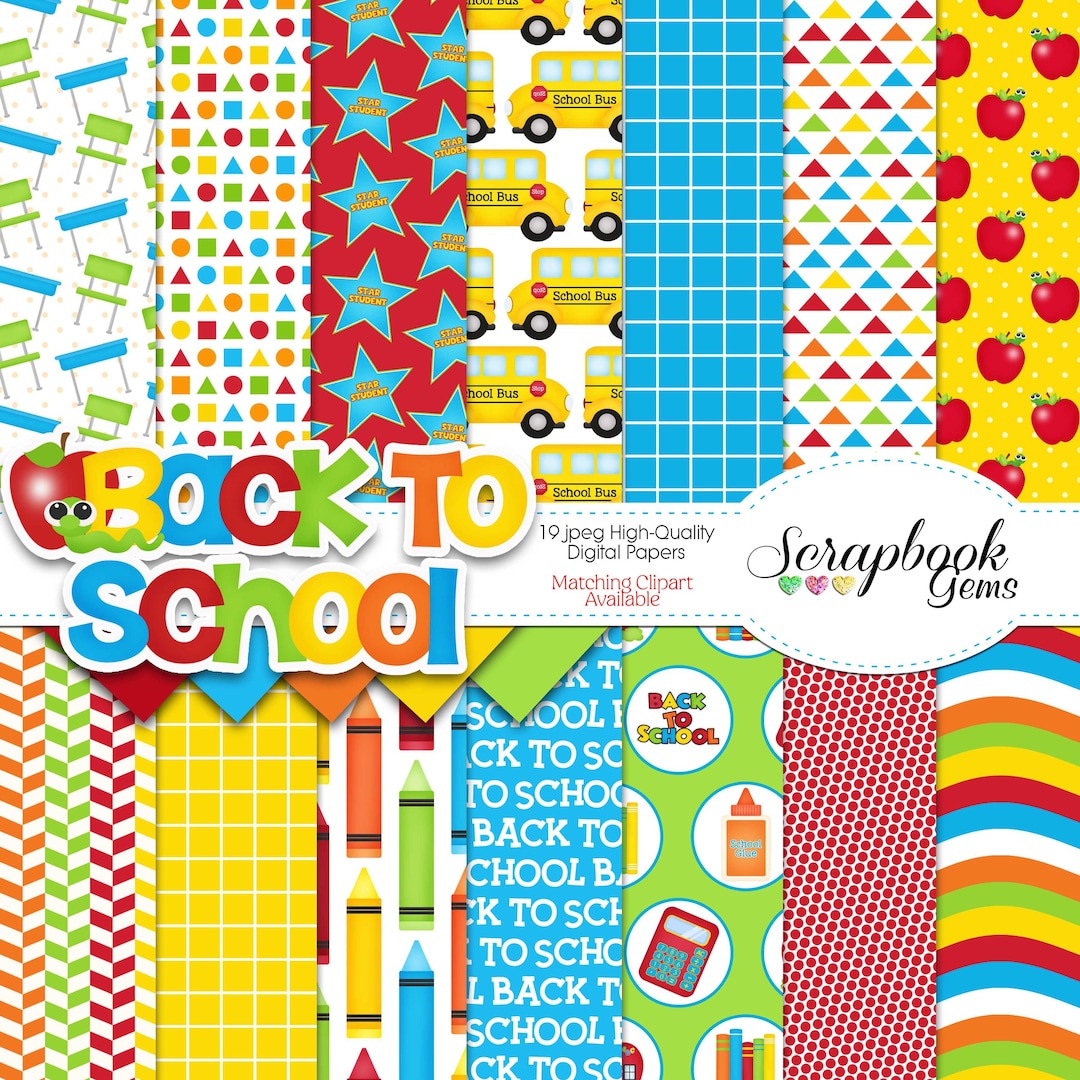BACK TO SCHOOL #2 Digital Papers, 19 Pieces, 12" X 12", High Quality ...