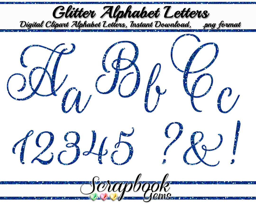 Blue Glitter Letters & Numbers Digital Clipart, 79 High Quality PNG ...