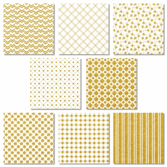 White & Gold Digital Papers SET 1 16 Pieces 12 x | Etsy