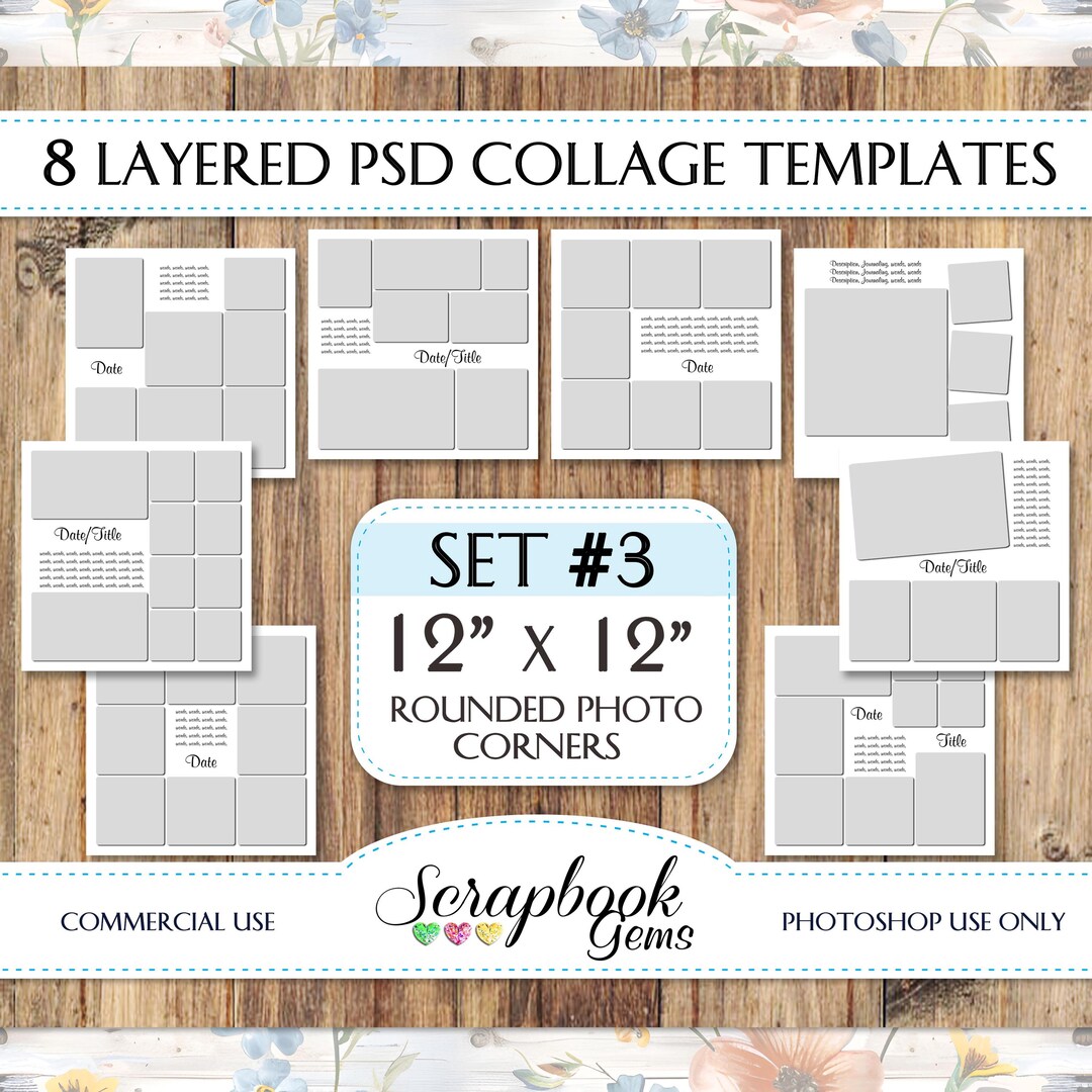 Rounded Corner Photo Templates SET 3, Eight 12 X 12 Pocket Digital ...
