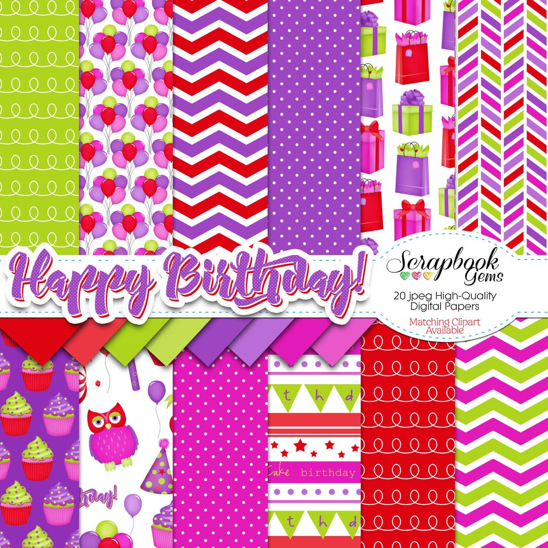 BIRTHDAY Set 4 Digital Papers, 20 Pieces, 12 X 12, High Quality Jpegs ...
