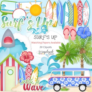 SURF'S UP Clipart and Papers Kit, 29 Png Clip Arts, 24 Jpeg Papers ...